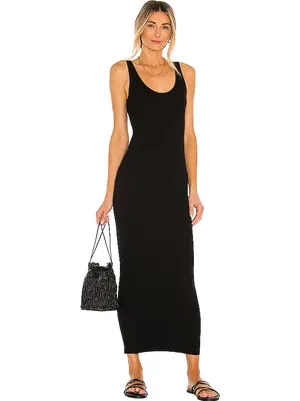 Enza Costa Silk Rib Ankle Length Tank Dress - Black