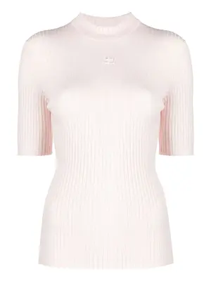 COURREGES Logo-embroidered Ribbed Sweater - Pink