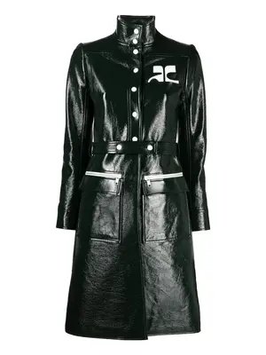 COURREGES Logo-appliqué Vinyl Trench Coat - Green