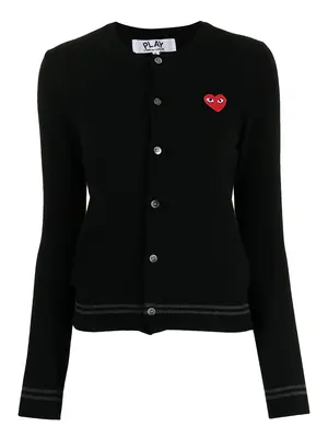 Play Comme Des Garcon Embroidered-logo Cardigan - Black