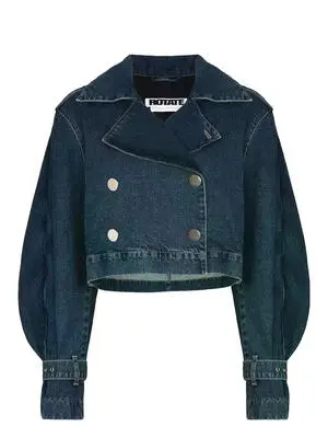 ROTATE BY BIRGER CHRISTENSEN Ruffle-trim Denim Jacket - Blue