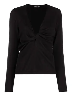 TOM FORD Plunge-neck Twist-detail Knitted Top - Black