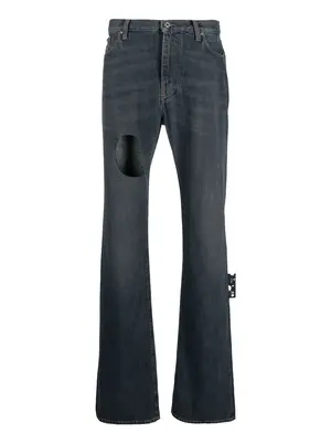Off-White Distressed Straight Leg Jeans - Blue
