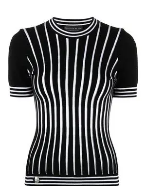 Philipp Plein Intarsia Stripe Short Sleeve Jumper - Black