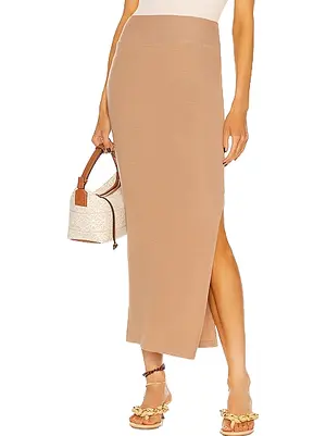 Enza Costa Silk Rib Essential Skirt Tan