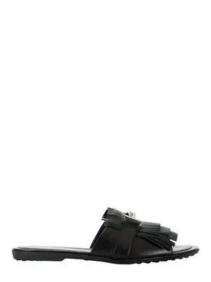 TOD'S Double T Fringed Slides - Black