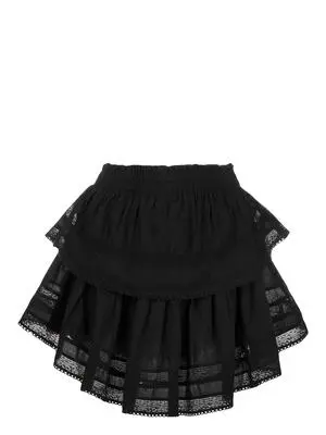 LOVESHACKFANCY LoveShackFancy Ruffled Lace Trim Mini Skirt