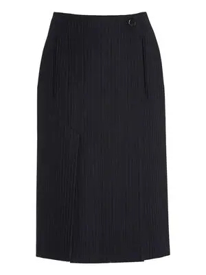 Prada Pinstriped Wool Midi Skirt - Blue