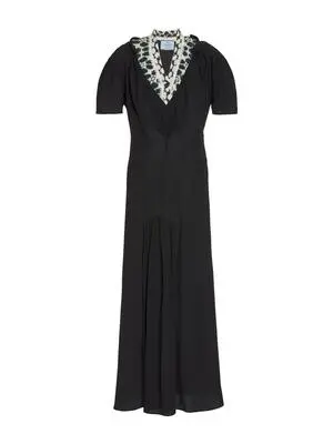 Prada Wool-paneled Stretch-crepe Maxi Dress - Black