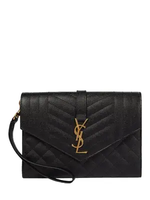 Saint Laurent Envelope Matelassé Leather Clutch - Black