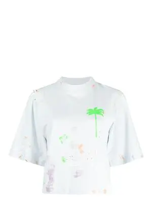 PALM ANGELS Palm Angels Paint Splatter Palm Tree Print T-Shirt