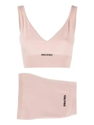 Red Valentino Knitted Crop Top And Shorts Set - Neutrals
