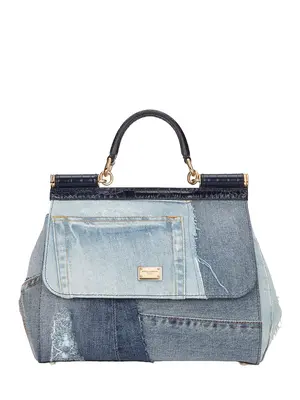 Dolce & Gabbana Large Sicily Patchwork Denim Tote Bag - Blue