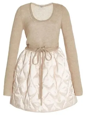 Miu Miu Quilted Nylon And Mohair-blend Mini Dress - Neutral