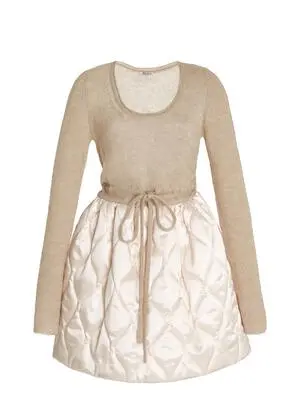 Miu Miu Quilted Nylon And Mohair-blend Mini Dress - Neutral