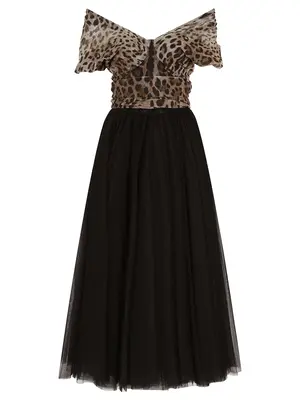 DOLCE & GABBANA Dolce & Gabbana Leopard Print-Paneled Tulle Gown