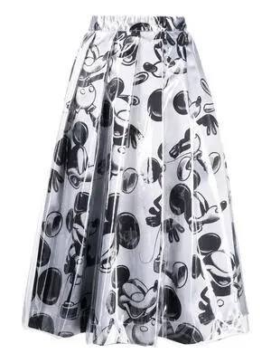 Comme Des Garçons Mickey Mouse Print Pleated Skirt - Silver