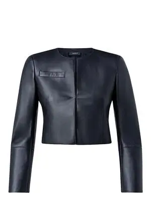 Akris Hasso Cropped Napa Leather Jacket - Navy