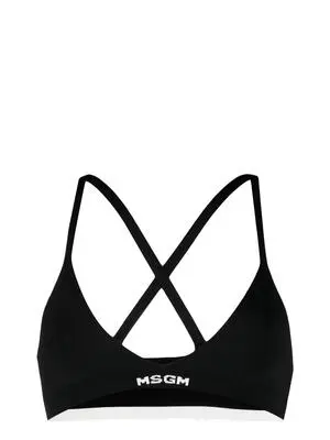 MSGM Ribbed Knit Logo-hem Bra - Black
