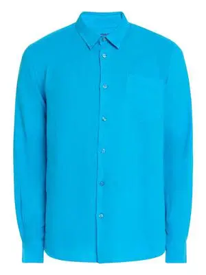 Vilebrequin Caroubis Solid Linen Sport Shirt - Deep Ink