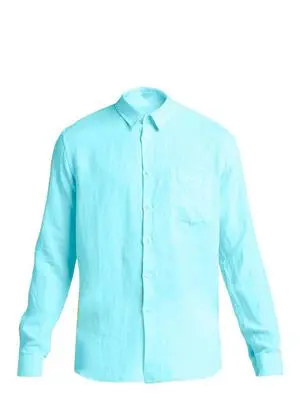 Vilebrequin Caroubis Solid Linen Sport Shirt - Sky