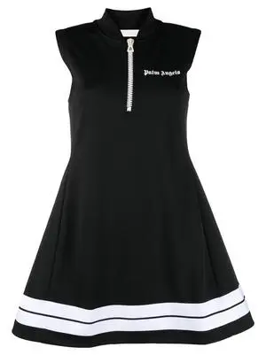 Palm Angels Logo Print Flared Mini Dress - Black