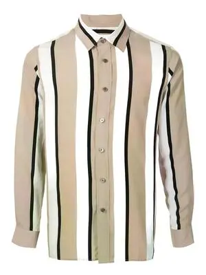 PORTS V Vertical Stripe Print Shirt - Neutrals