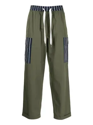 PORTS V Striped-Panel Drawstring Trousers