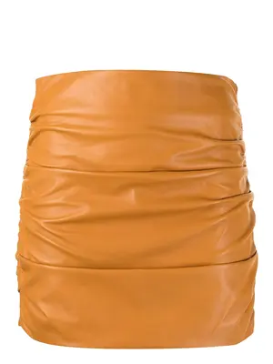 Michelle Mason Ruched Leather Mini Skirt - Orange