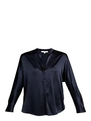 Vince Silk Band-collar Blouse - Blue