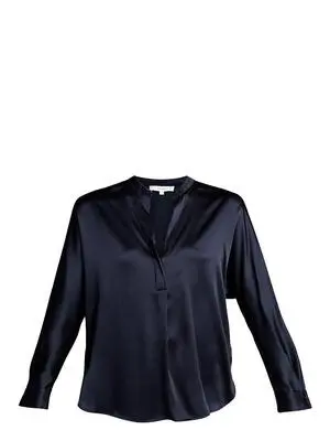 Vince Silk Band-collar Blouse - Blue