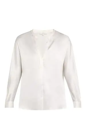 Vince Silk Band-collar Blouse - White