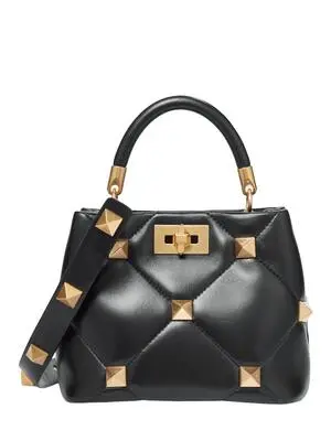 Valentino Garavani Roman Stud Small Leather Tote Bag - Black