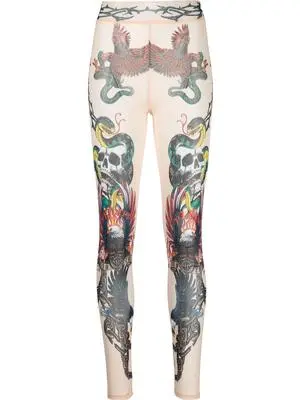 Philipp Plein Tattoo-print Semi-sheer Leggings - Neutrals