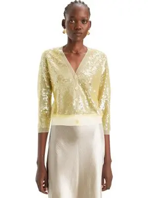 Tory Burch SEQUIN-FRONT CARDIGAN Lime