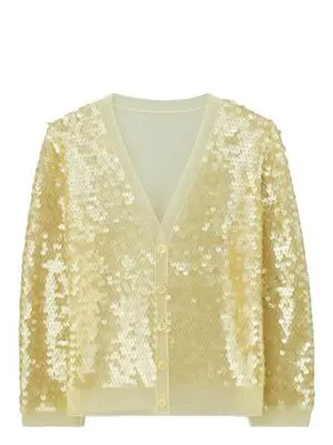 Tory Burch Sequin-front Cardigan - Pale Limon