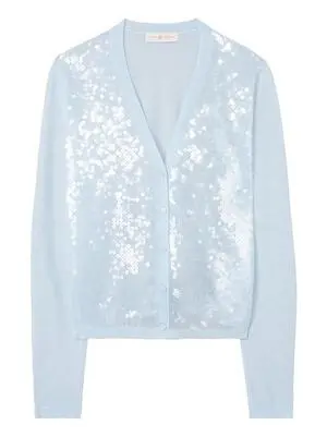Tory Burch SEQUIN-FRONT CARDIGAN Spring Blue