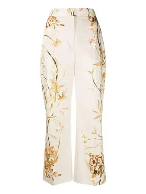 Alberta Ferretti High-waisted Floral Print Cropped Trousers - Neutrals
