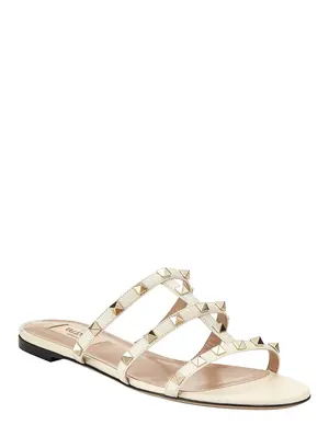 Valentino Garavani Valentino Garavani Rockstud Caged Flat Slide Sandals Ivory