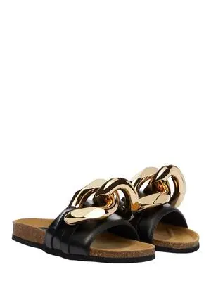 JW Anderson Embellished Leather Slides - Black