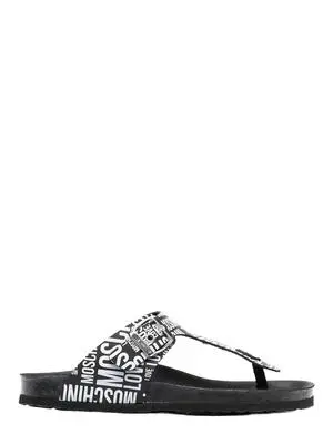MOSCHINO Love Moschino Logo-Print Leather Thong Sandals