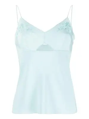 Alberta Ferretti Silk Cami With Floral Embroidery And Cut-out Detail - Blue