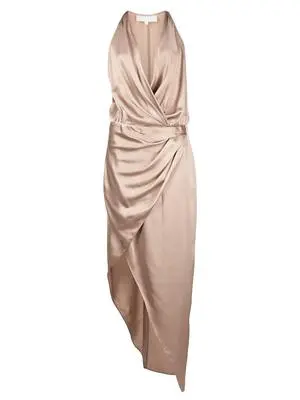 Michelle Mason Asymmetric Halterneck Silk Dress - Brown