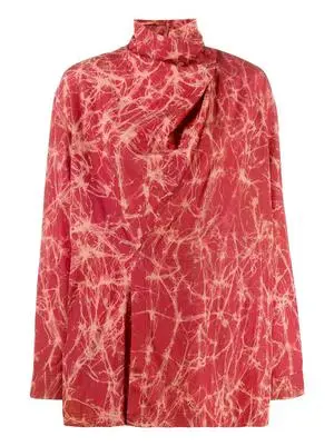 Issey Miyake 1980's Draped Neckline Blouse - Red
