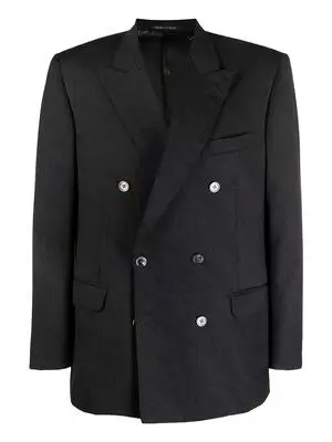 Pierre Cardin 1980s Peak Lapels Double-breasted Blazer - Grey