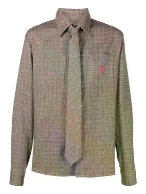 WALTER VAN BEIRENDONCK Check Virgin Wool Shirt - Brown