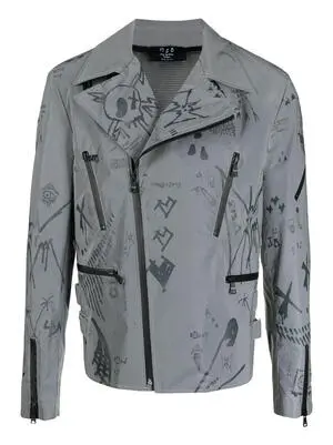 MJB - MARC JACQUES BURTON Graffiti-print Biker Jacket - Grey