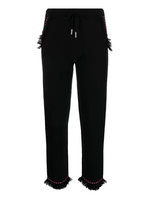 Max & Moi Frayed Contrast-stitch Trousers - Black