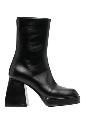 NODALETO Block-heel Leather Boots - Black