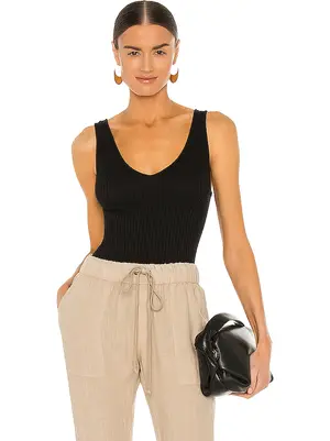 Enza Costa Military Rib U Neck Tank - Black